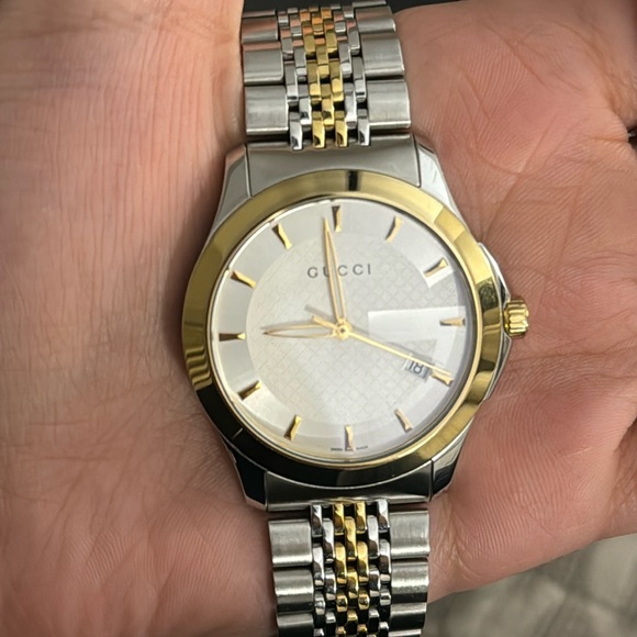 Gucci | Accessories | Gucci G Timeless White Dial Two Tone Steel Strap ...